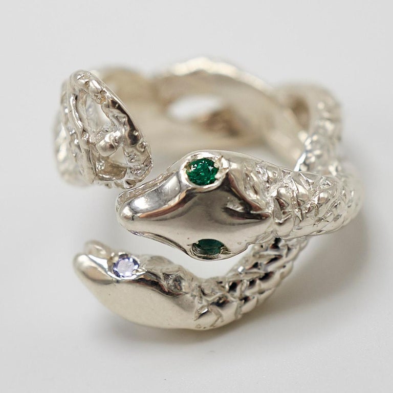 Snake Ring Emerald Tanzanite Sterling Silver Adjustable J Dauphin For ...