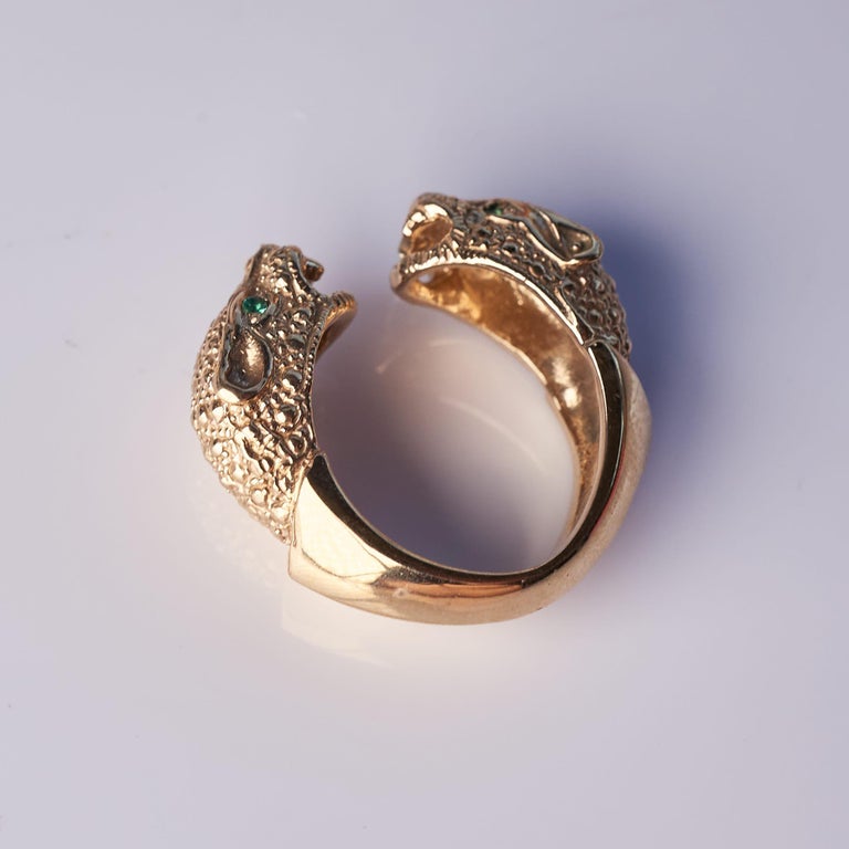 Emerald Jaguar Ring Two Head Animal Gold J Dauphin For Sale at 1stDibs