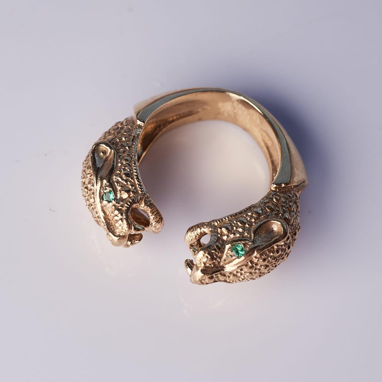 Emerald Two Head Jaguar Ring Animal Gold J Dauphin For Sale at 1stDibs