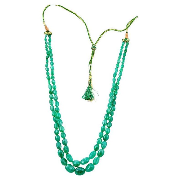 Russian Emerald Two Stranded Necklace For Sale at 1stDibs