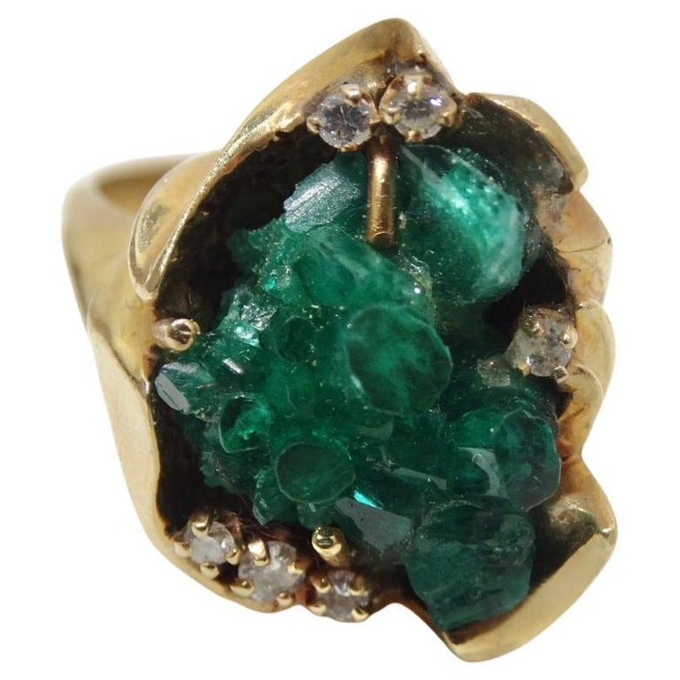 Emerald Uncut Diamond Cocktail Ring For Sale at 1stDibs