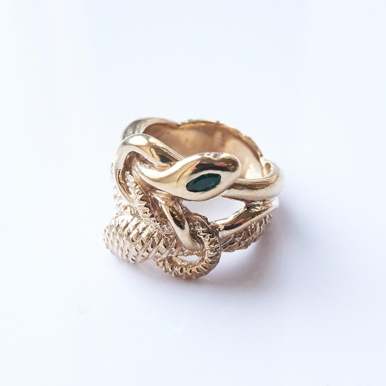 Emerald White Diamond Snake Ring Ruby Victorian Styledouble Head Bronze ...