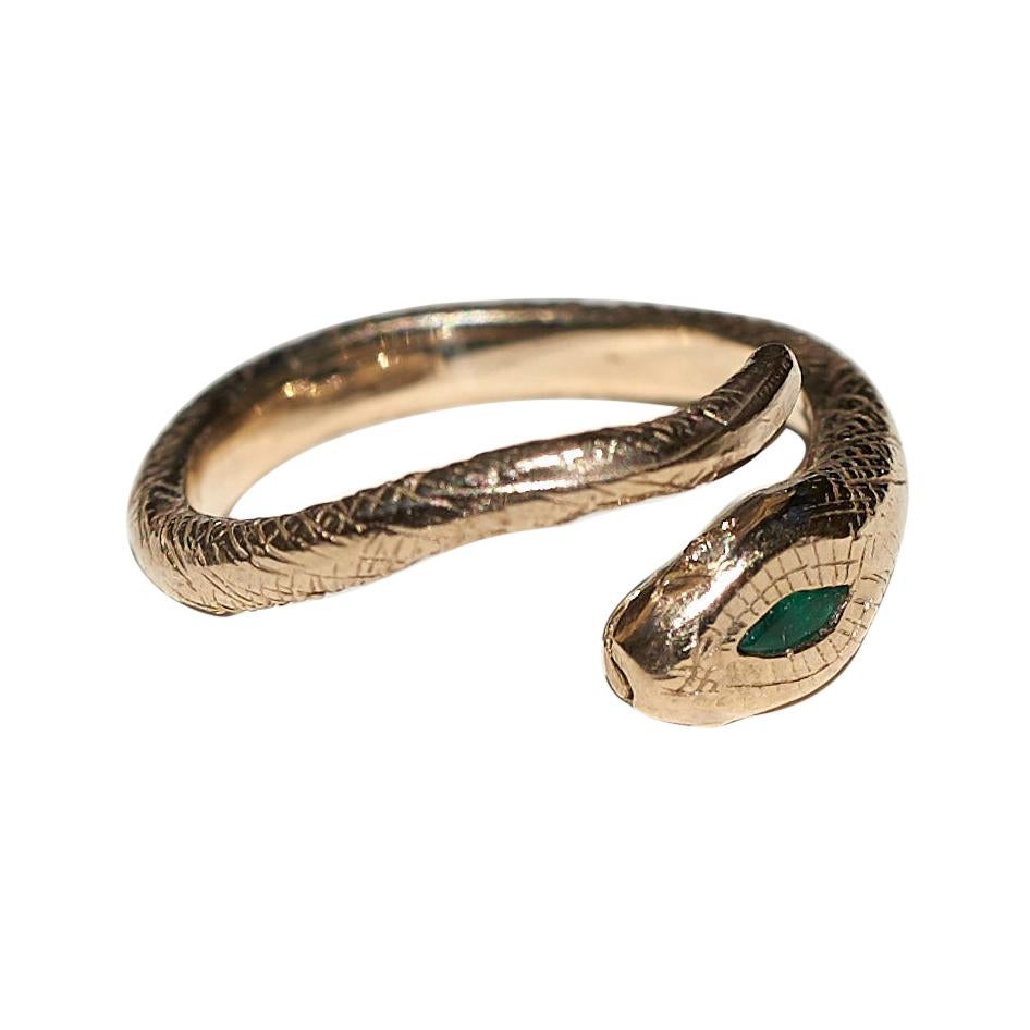 Emerald White Diamond Snake Ring Victorian Style Bronze J Dauphin For ...