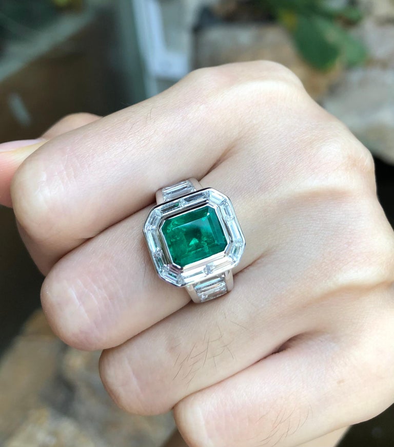Emerald with Diamond Ring Set in 18 Karat White Gold Settings For Sale ...