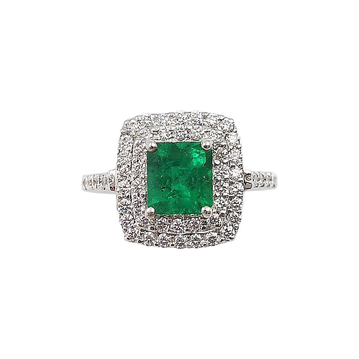 Emerald with Diamond Ring Set in 18 Karat White Gold Settings For Sale ...