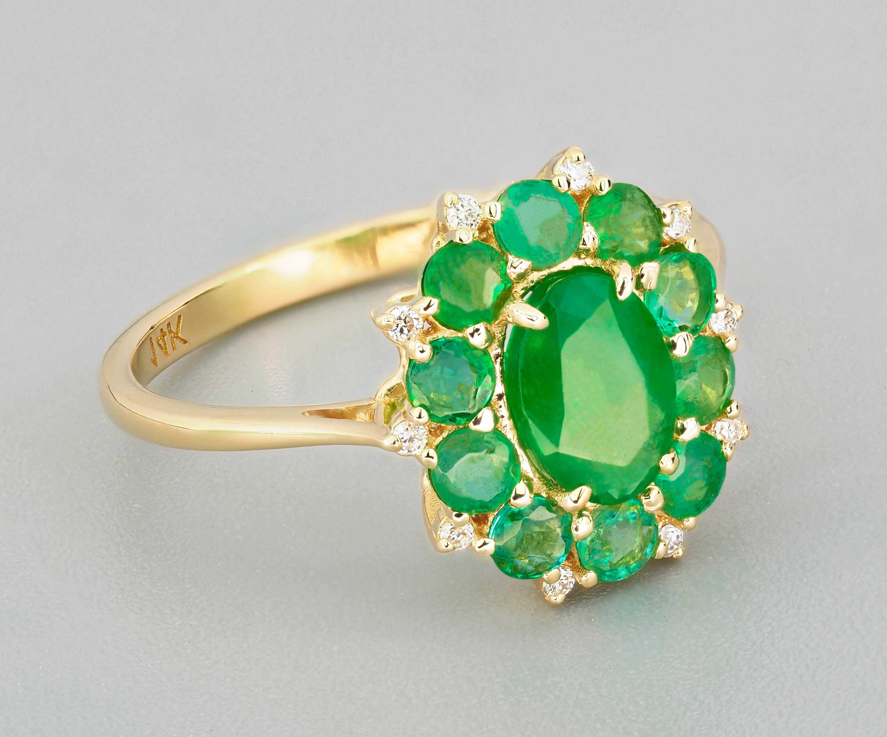 Emeralds and Diamonds 14k Gold Ring For Sale at 1stDibs