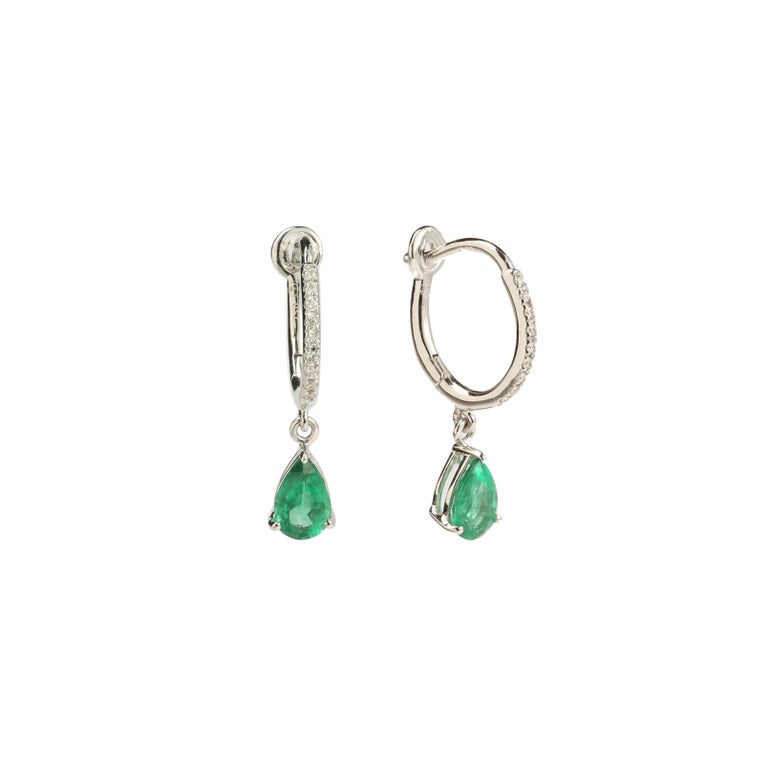 Emeralds Diamonds 18 Carats White Gold Sleepers Earrings For Sale at ...