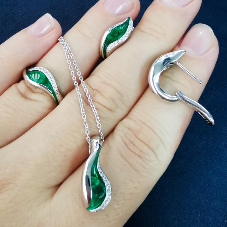 Emeralds Diamonds Enamel 18 Karat White Gold Melted Colors Suite For ...