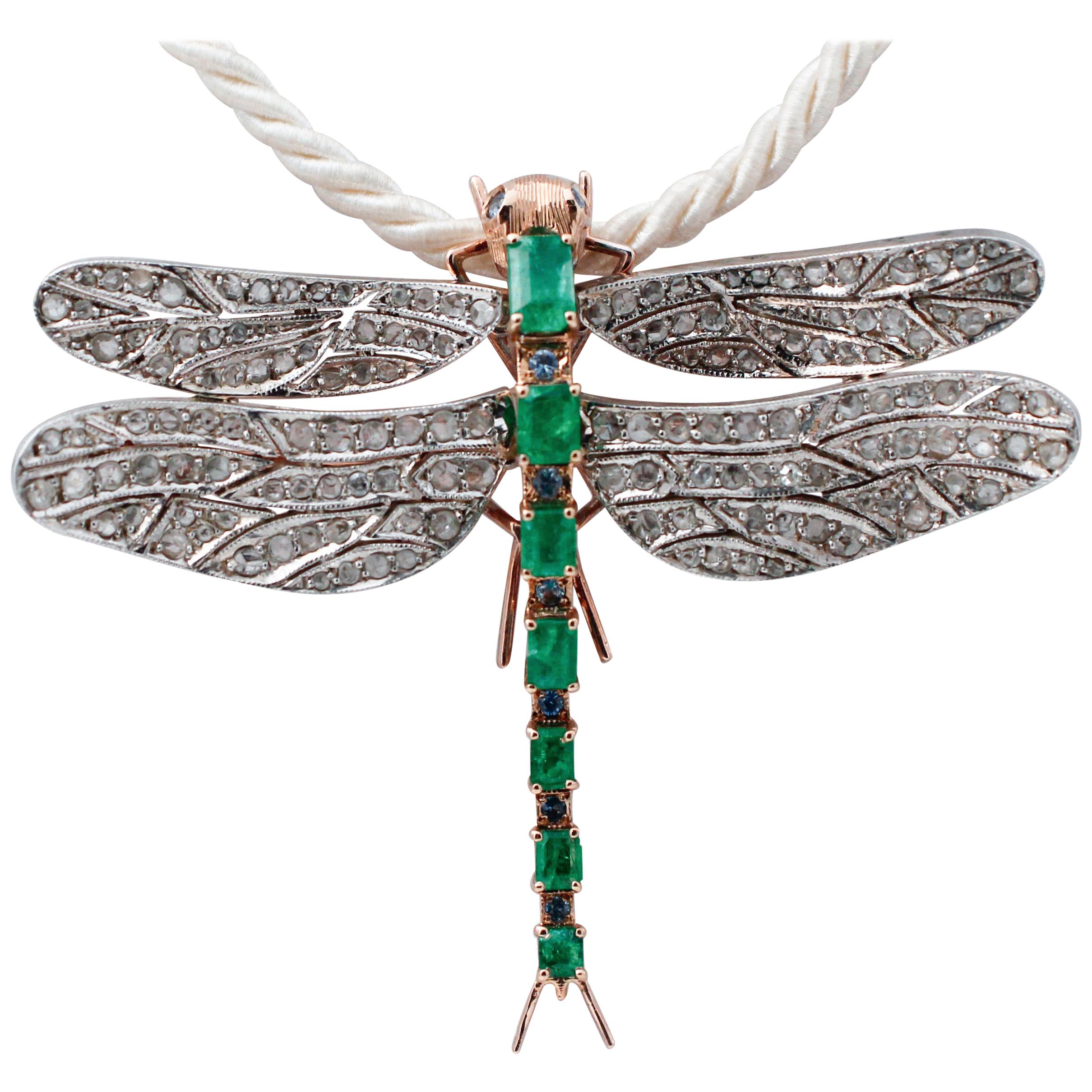 Emeralds, Sapphires, Diamonds 9Kt Gold and Silver Shape Dragonfly ...
