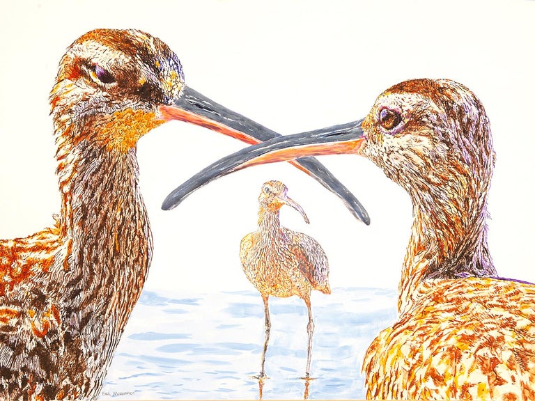 Emil Morhardt - Three Whimbrels in Conversation, Original Painting For ...