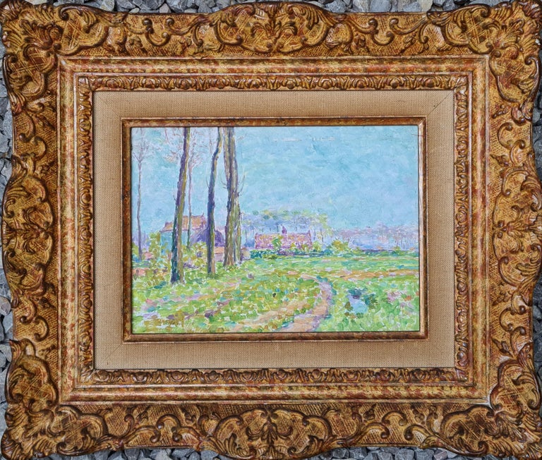 Emile Ancelet - Pointillist Landscape, Oil on Panel, Poplar Trees and ...