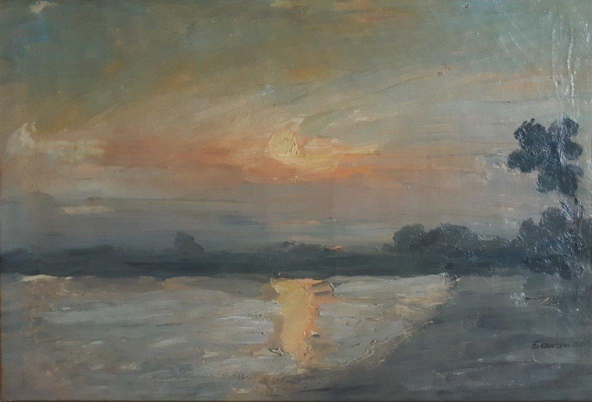 Emile Avon - Sunset on the Lake, Impressionist Follower of Monet ...