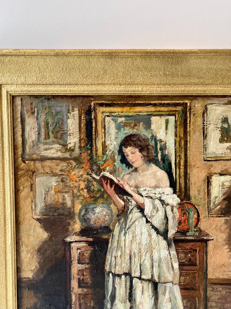 Emile Baes - Large belle epoque oil painting - A lady reading - female ...