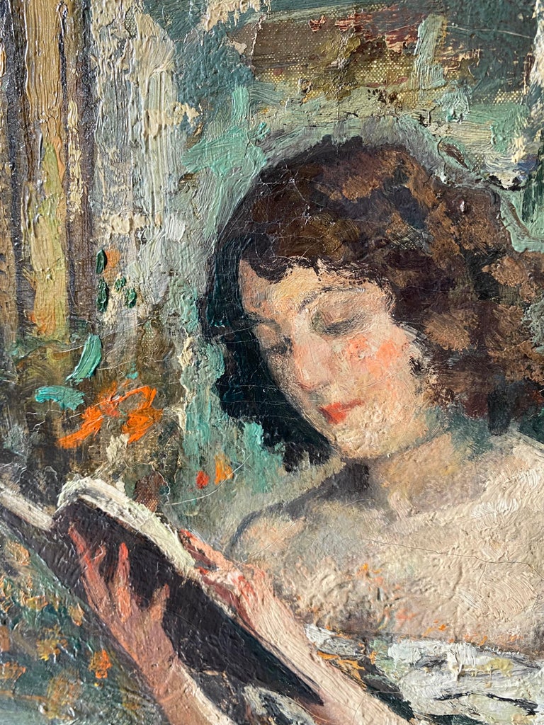 Emile Baes - Large belle epoque oil painting - A lady reading - female ...