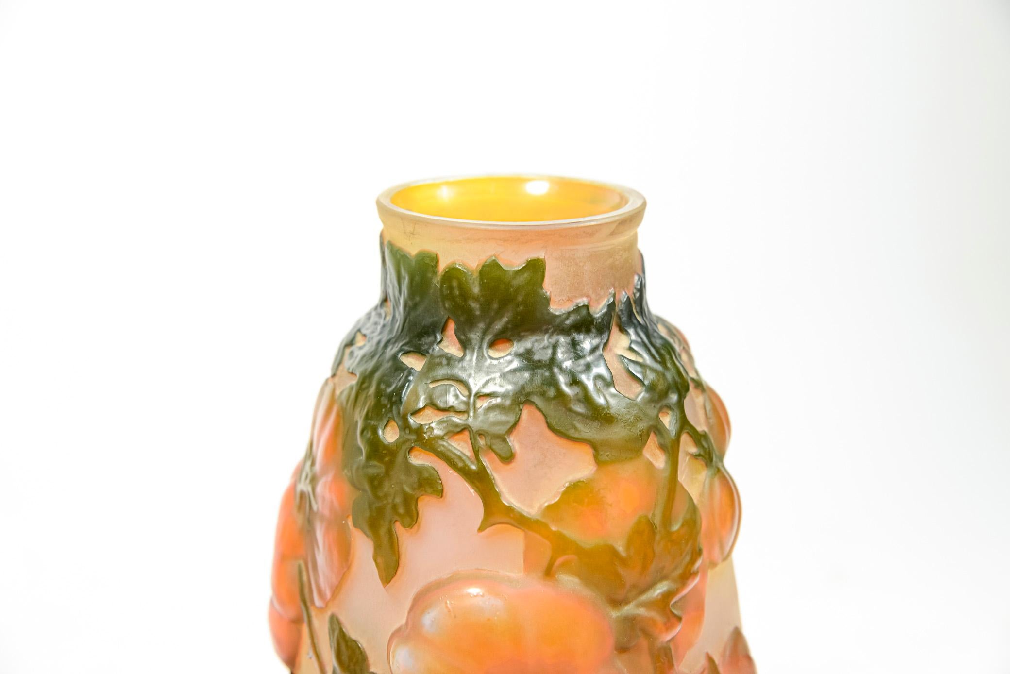 Emile Gallé French Art Nouveau, Glass Vase with Tomatoes Decoration For ...