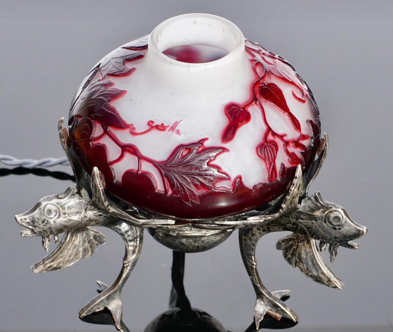 Emile Galle Cameo and Silver Fish Boudoir Lamp at 1stDibs