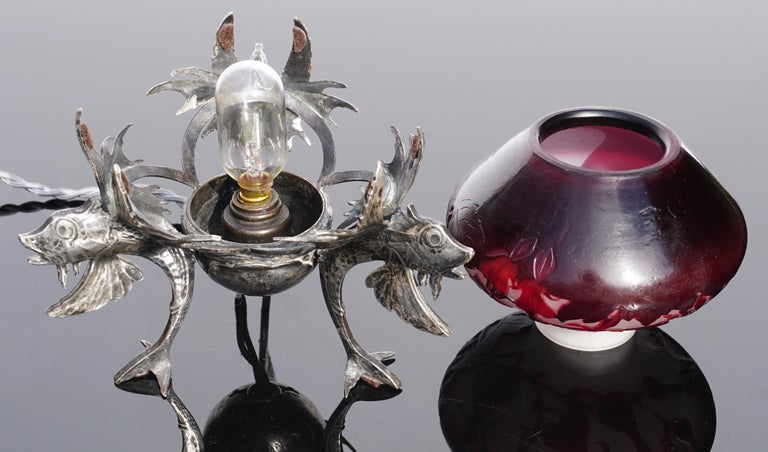 Emile Galle Cameo and Silver Fish Boudoir Lamp at 1stDibs