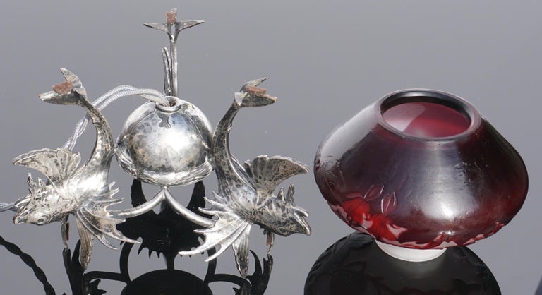 Emile Galle Cameo and Silver Fish Boudoir Lamp at 1stDibs