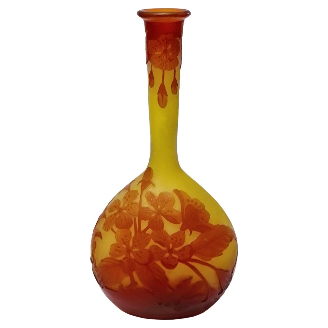 Emile Galle Cameo Glass Banjo Vase Décor Begonias, France, circa 1900 ...