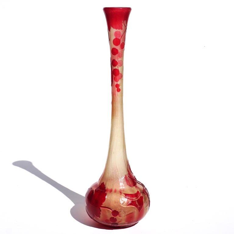 Emile Galle Fire Polished Tall Stemmed Vase For Sale at 1stDibs