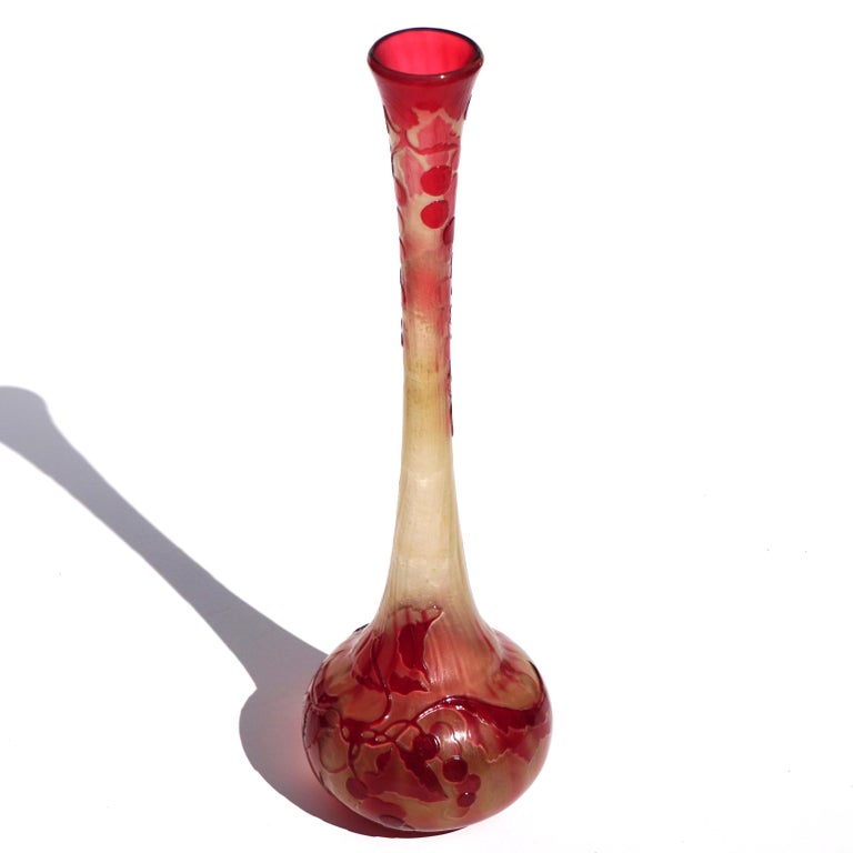 Emile Galle Fire Polished Tall Stemmed Vase For Sale at 1stDibs