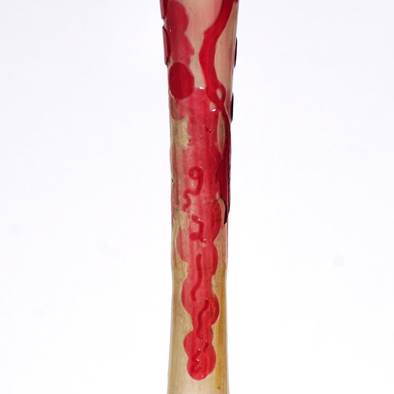 Emile Galle Fire Polished Tall Stemmed Vase For Sale at 1stDibs