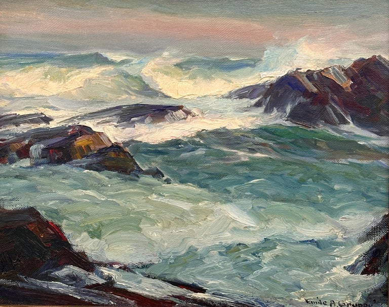 Emile Gruppe - Bass Rocks, seascape by Cape Ann Master, thick paint and ...