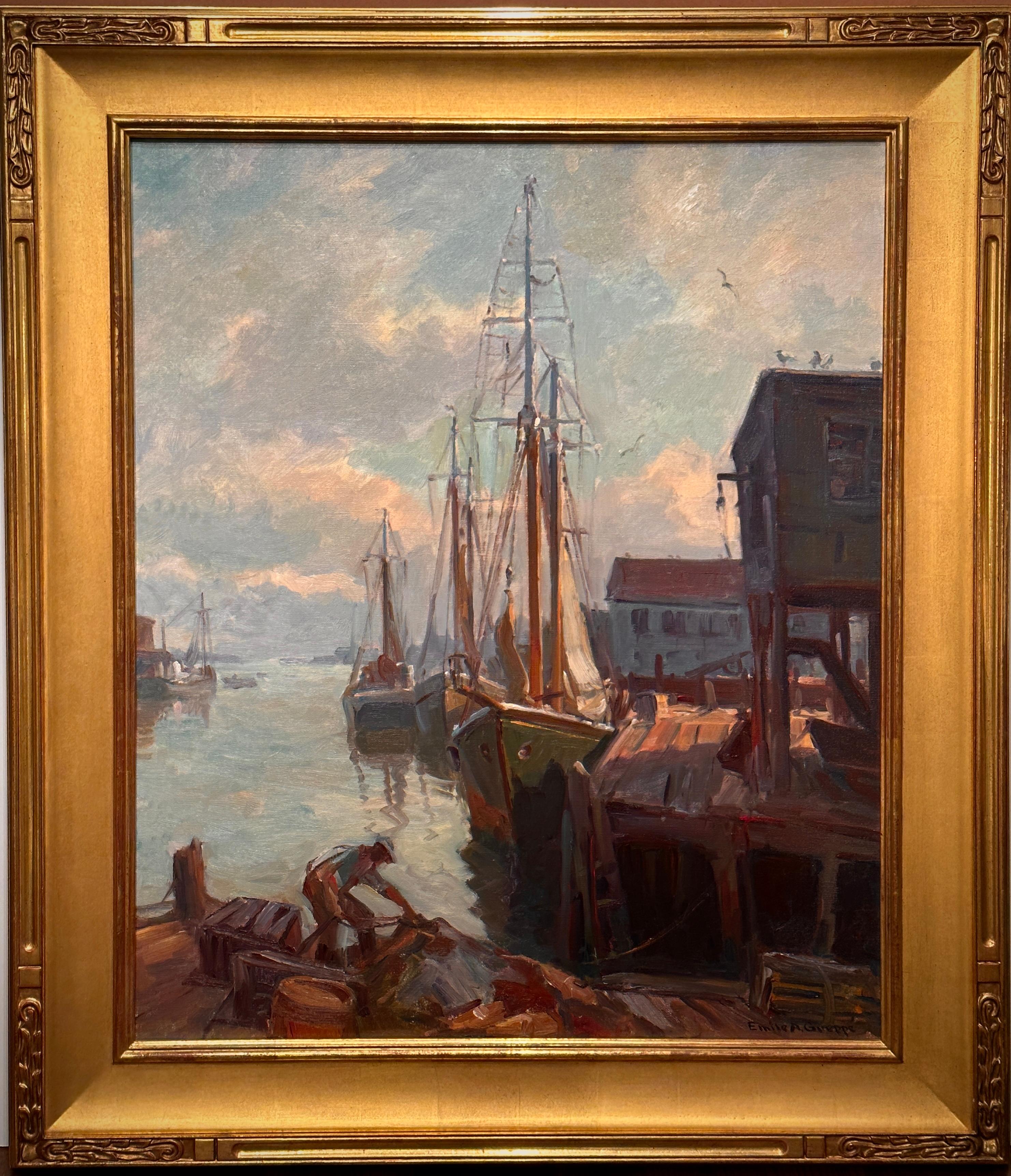 Emile Gruppe - "The Swordfisherman", Fantastic Gloucester, Ma, Dock Scene by famous artist For ...