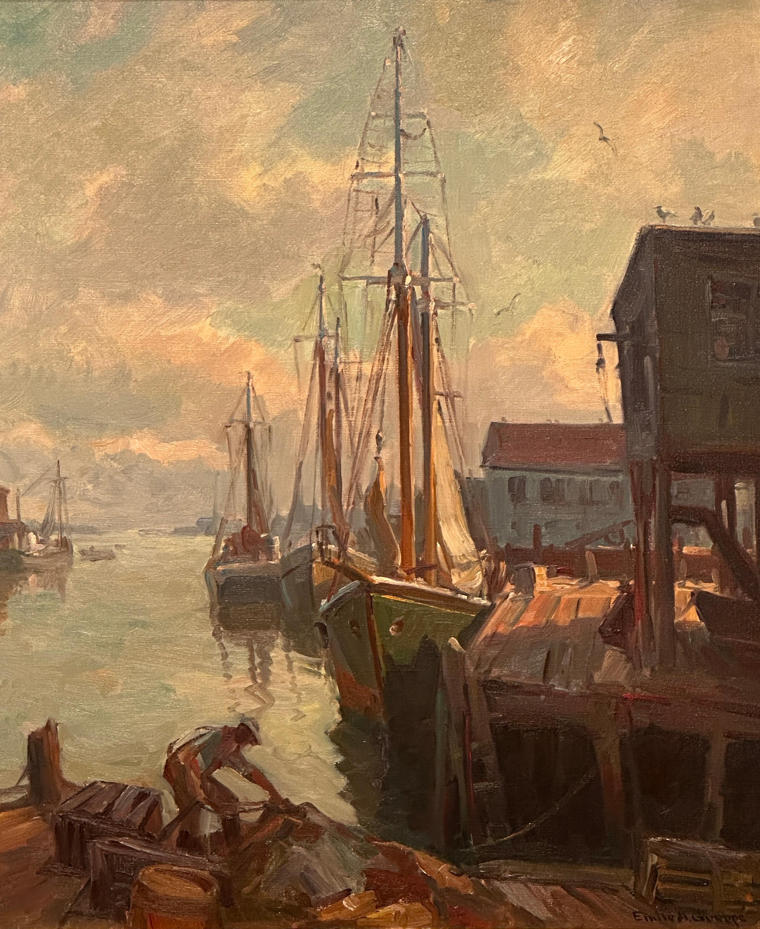 Emile Gruppe - "The Swordfisherman", Fantastic Gloucester, Ma, Dock Scene by famous artist For ...