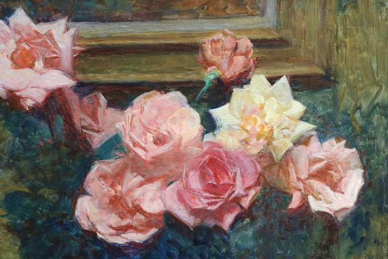 Octave Guillonnet - Fleurs - 20th Century Oil, Vase of Rose Flowers in ...
