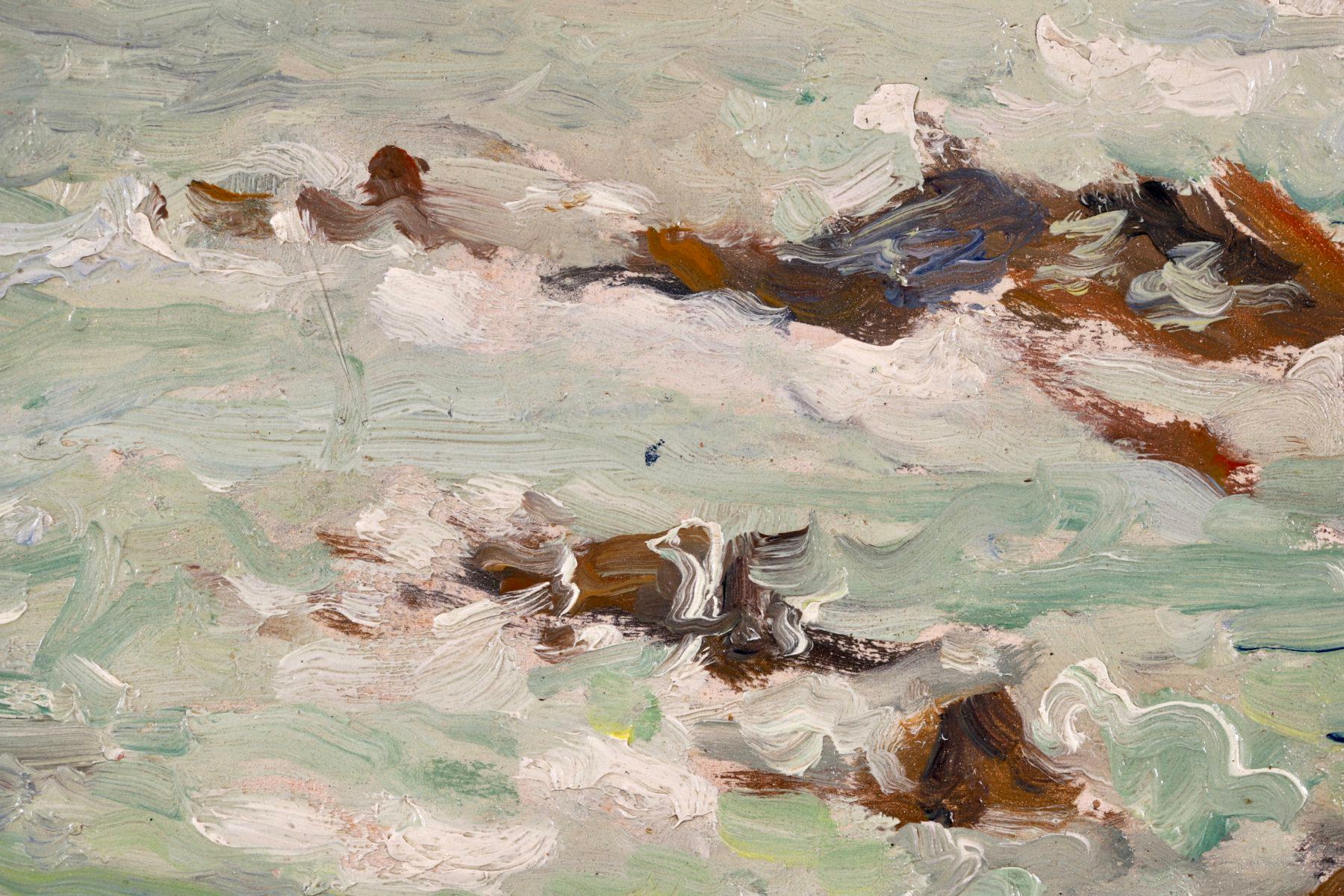 Emilio Boggio - Rocks on the Coast - Impressionist Oil, Coastal ...