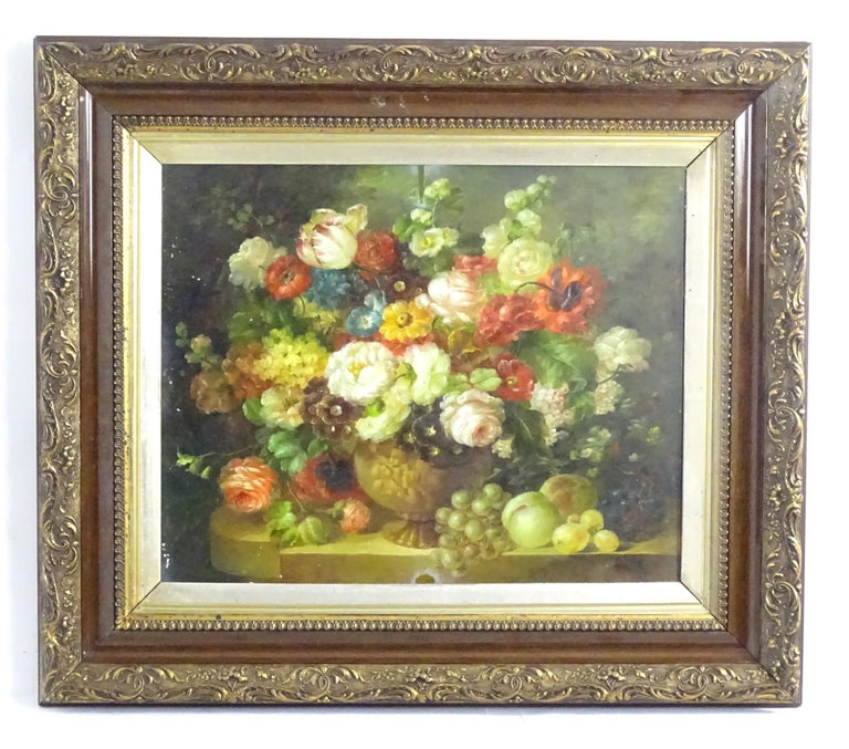 Very Large Classical Oil Still Life Study Of Fruit and Flowers For Sale ...