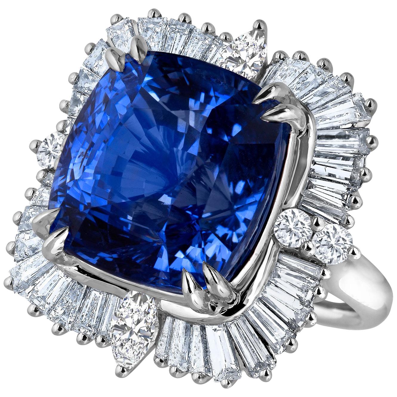 AGL Certified 16 Carat Ceylon Sapphire Diamond Cocktail Ring For Sale ...