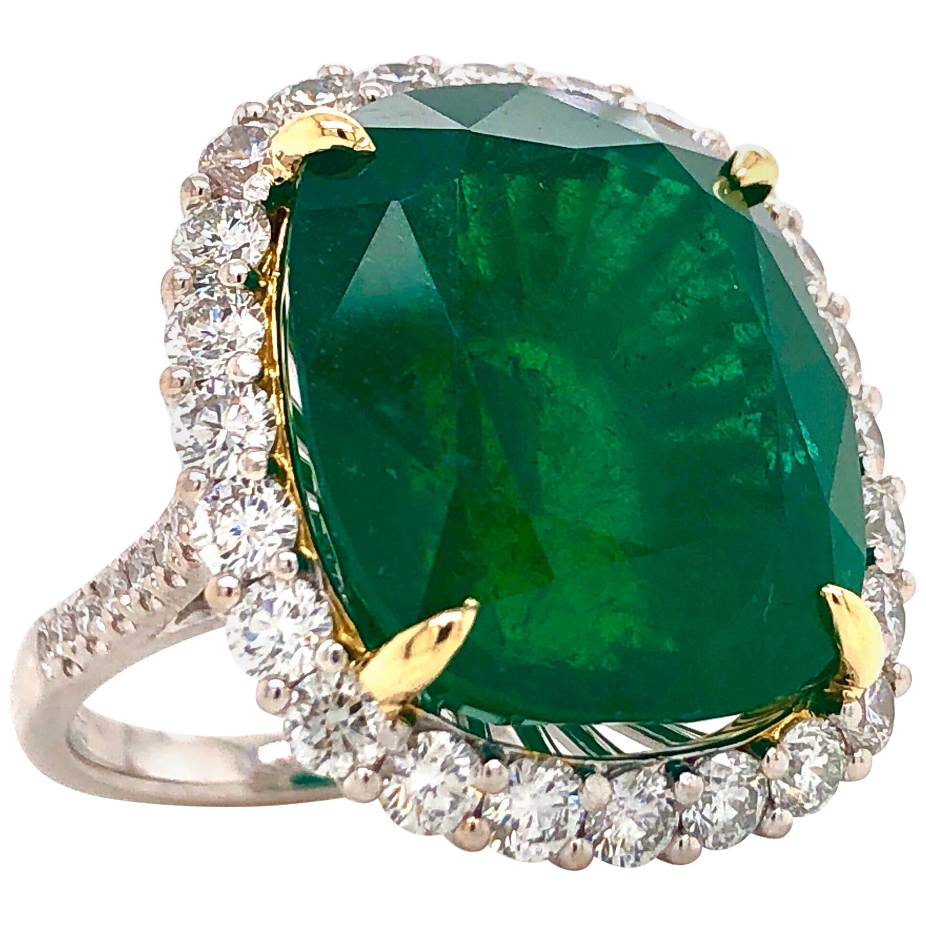 7.00ct Three Stone Emerald Diamond Ring at 1stdibs