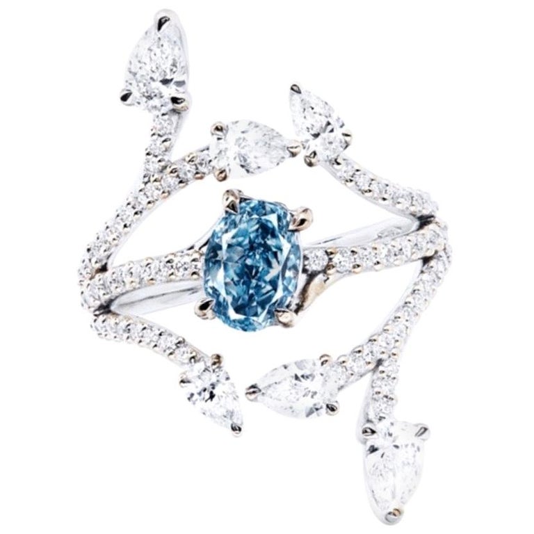 Emilio Jewelry GIA Certified 1 Carat Intense Greenish Blue Diamond For Sale at 1stDibs