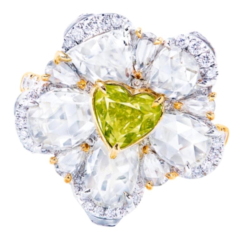 Emilio Jewelry GIA Certified 1.00 Carat Fancy Vivid Green Diamond Heart Ring at 1stDibs