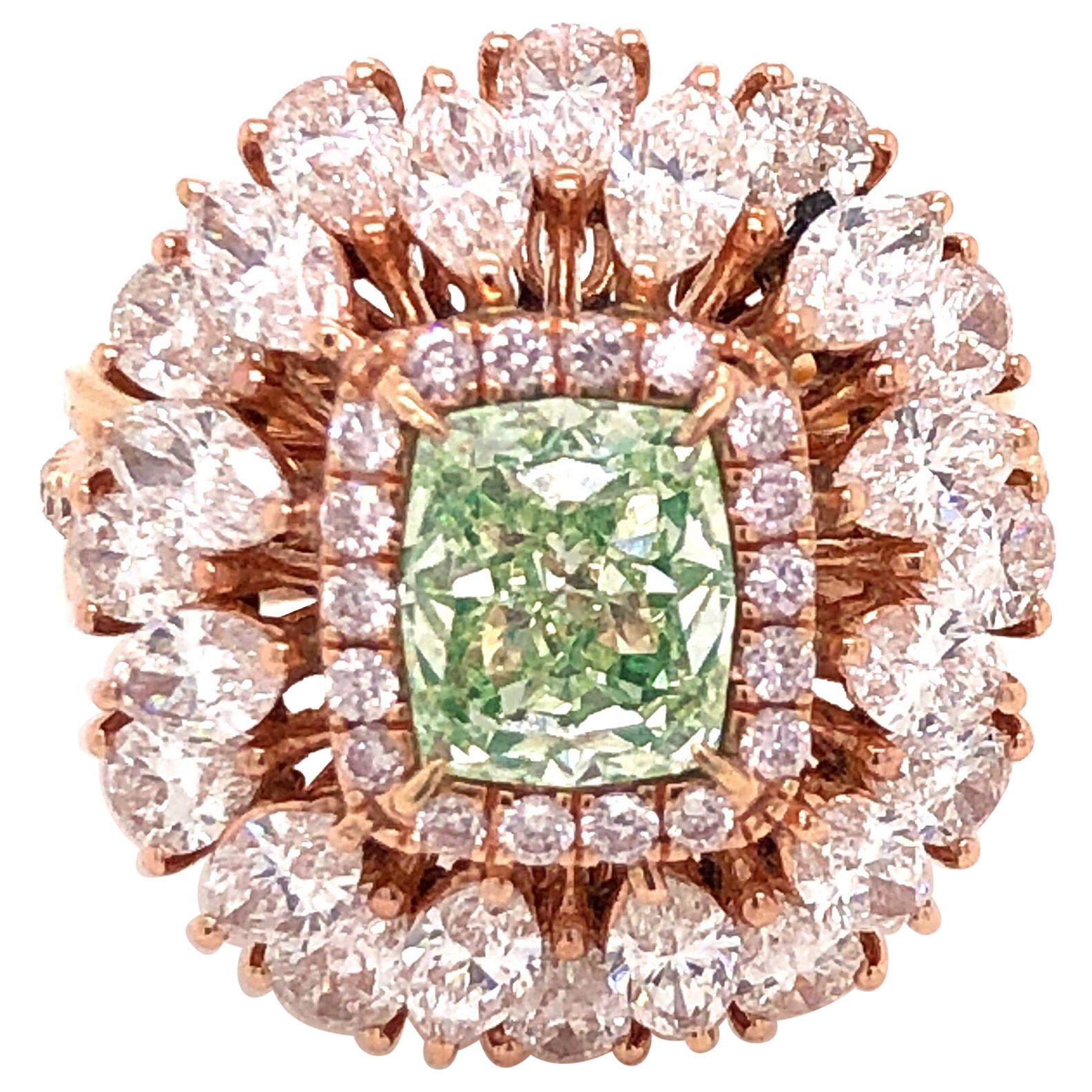 Emilio Jewelry GIA Certified 1.68 Green Diamond Ring For Sale at 1stDibs
