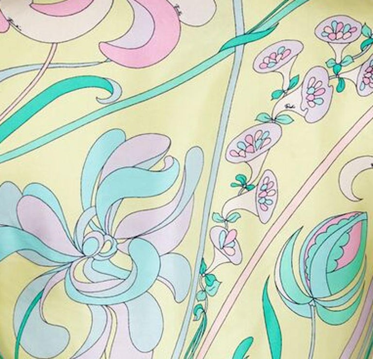 Emilio Pucci 1960s Pale Yellow Silk Floral Print Blouse For Sale at 1stDibs