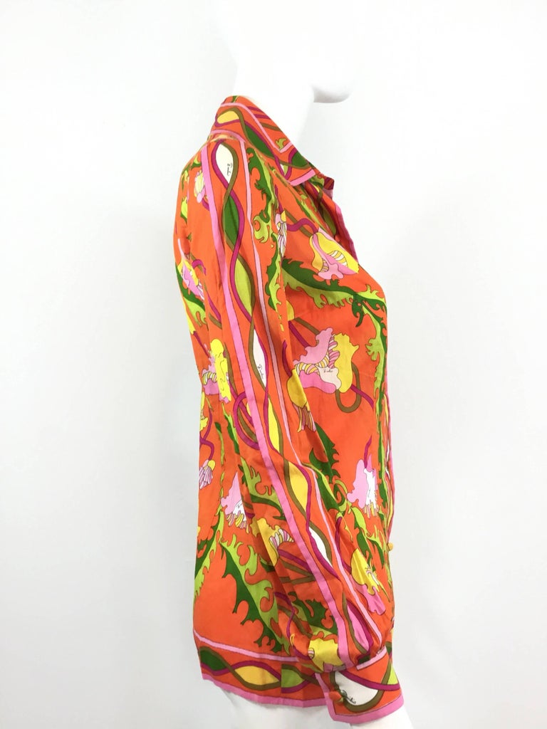 Emilio Pucci 1970s Orange Geometric Print Cotton Blouse at 1stDibs