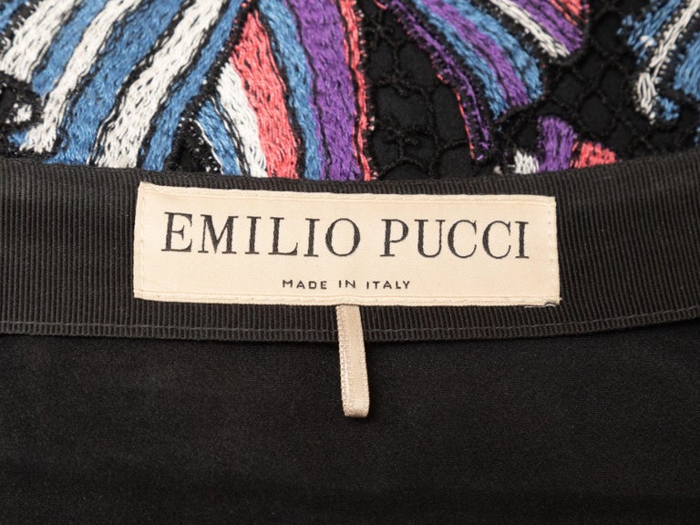 Emilio Pucci Black and Multicolor Embroidered Skirt For Sale at 1stDibs