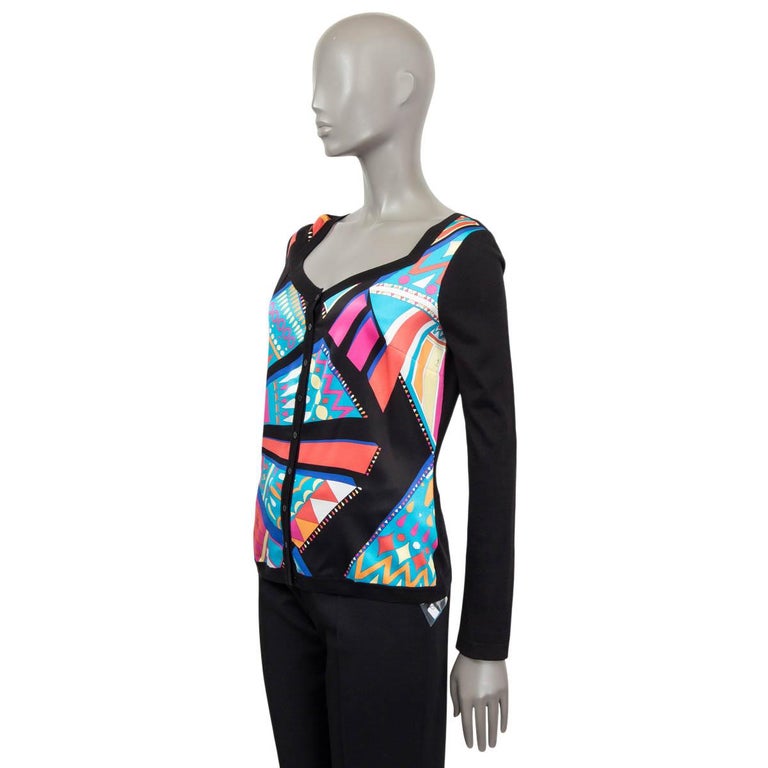 EMILIO PUCCI black and multicoloured TWILL and KNIT Cardigan Sweater 42 ...