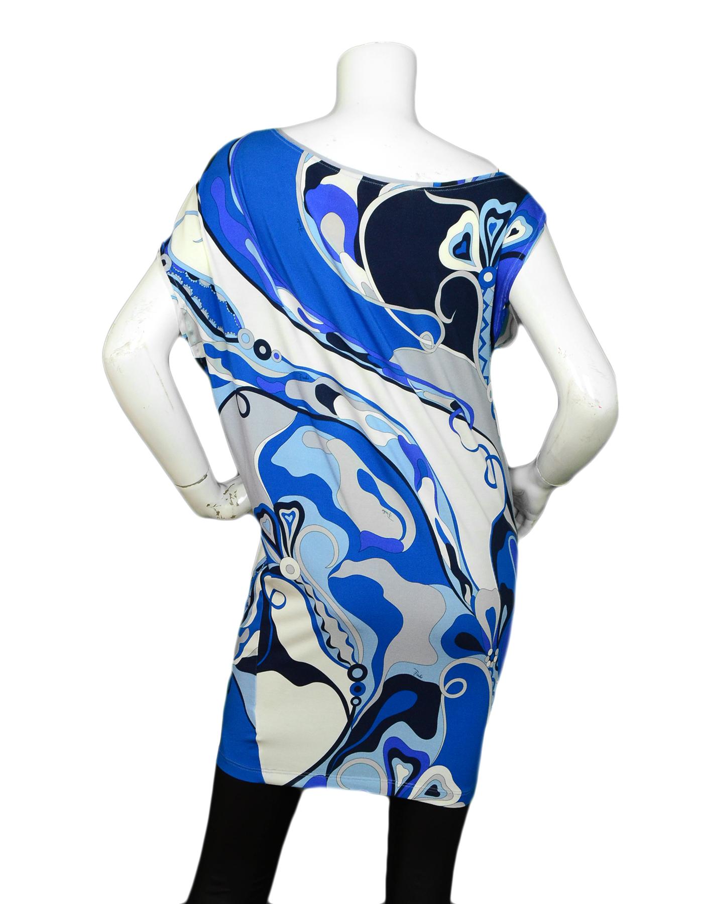 Emilio Pucci Blue White Abstract Print Asymmetrical Tunic Top sz 4 at ...