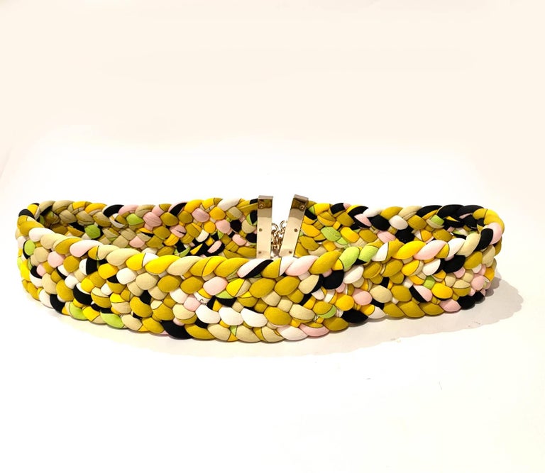 Emilio Pucci Braided Multi Color Belt with Gold Metal Badge For Sale at ...