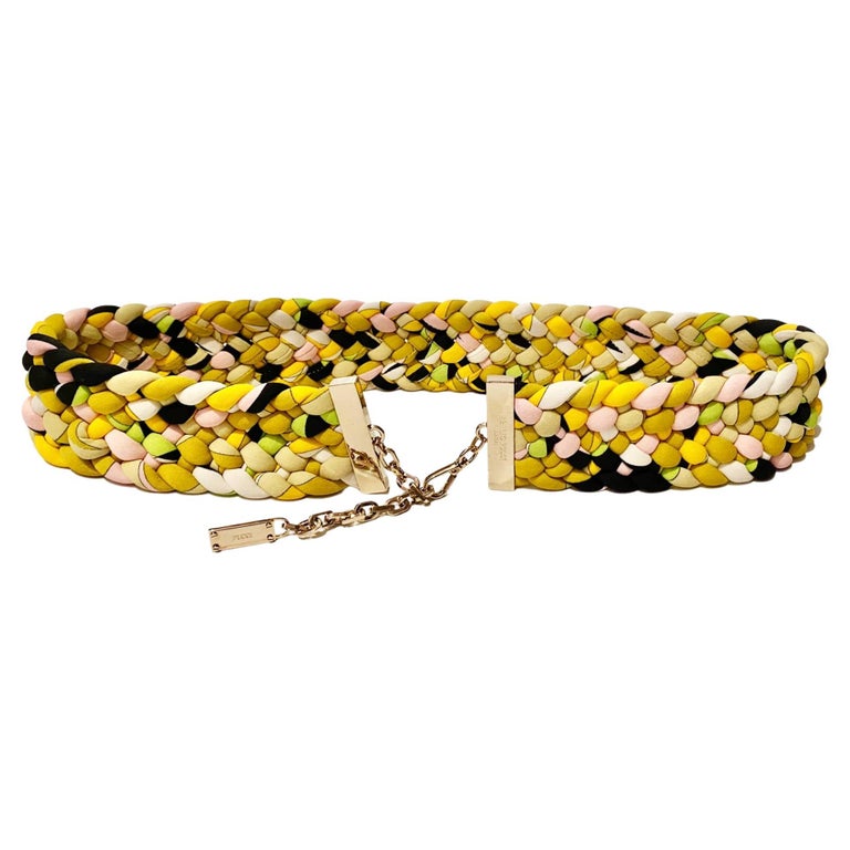 Emilio Pucci Braided Multi Color Belt with Gold Metal Badge For Sale at ...