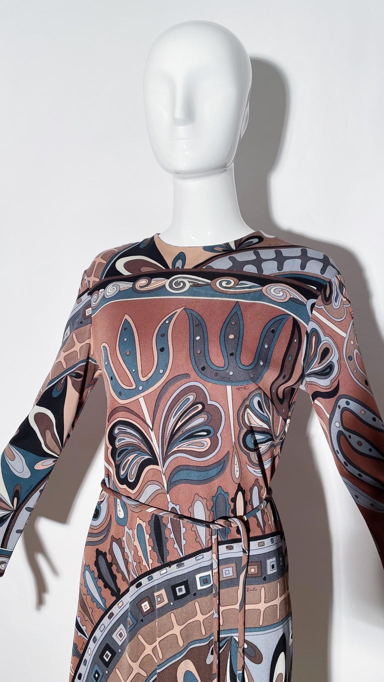 Emilio Pucci Brown Belted Dress For Sale at 1stDibs