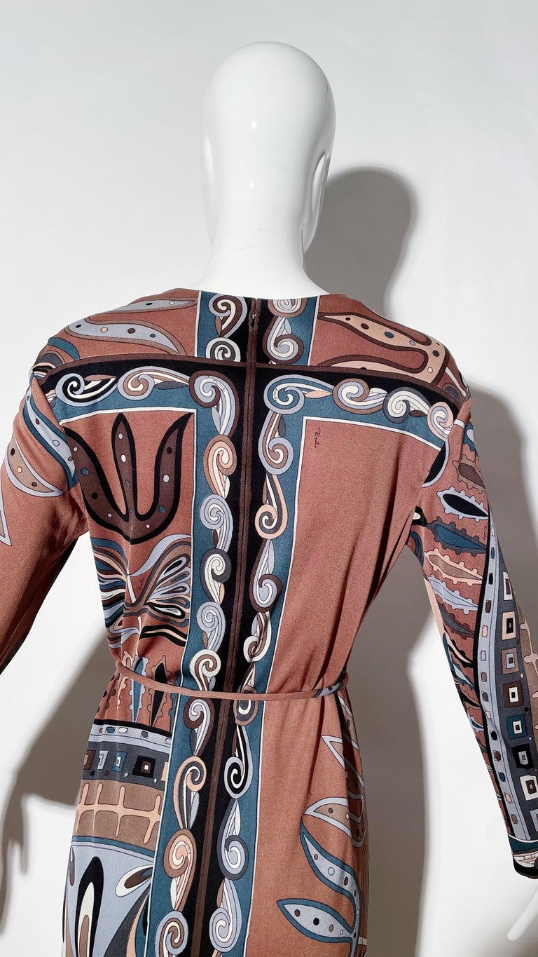 Emilio Pucci Brown Belted Dress For Sale at 1stDibs