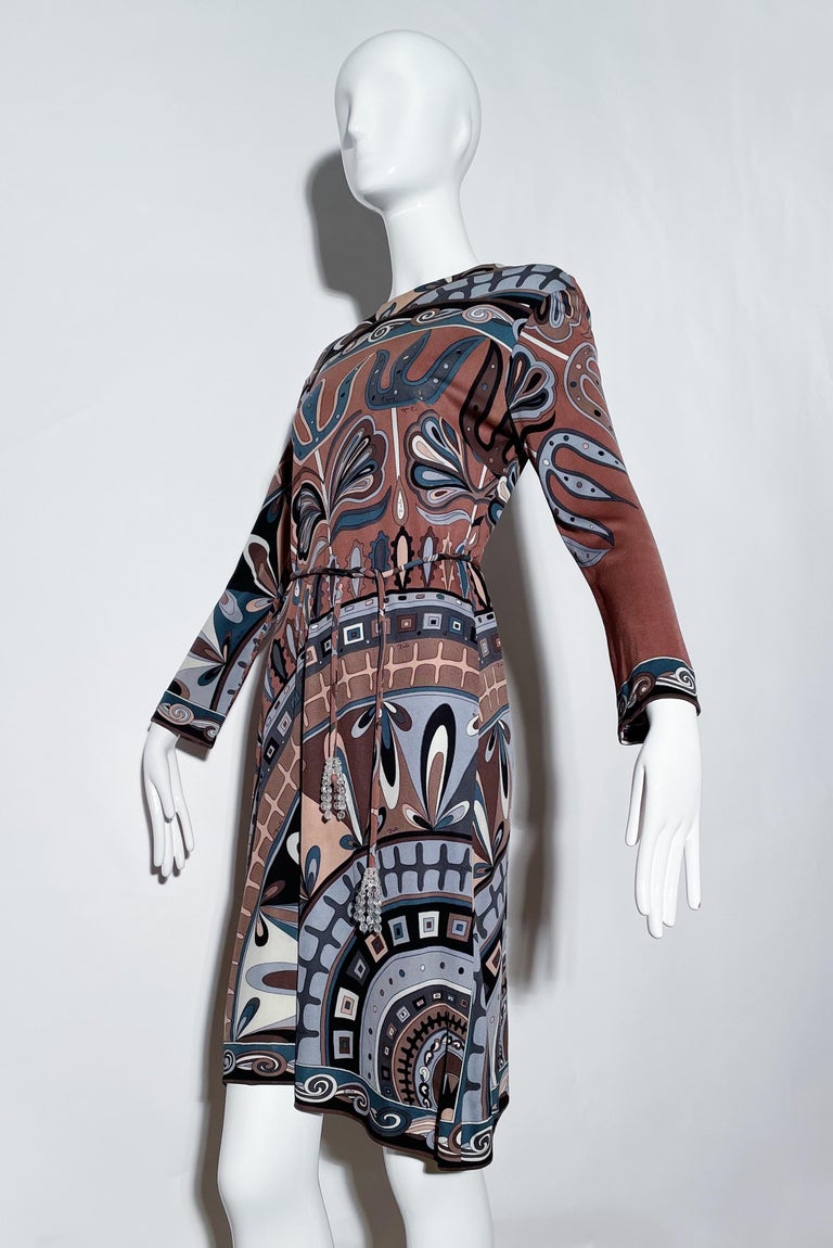 Emilio Pucci Brown Belted Dress For Sale at 1stDibs