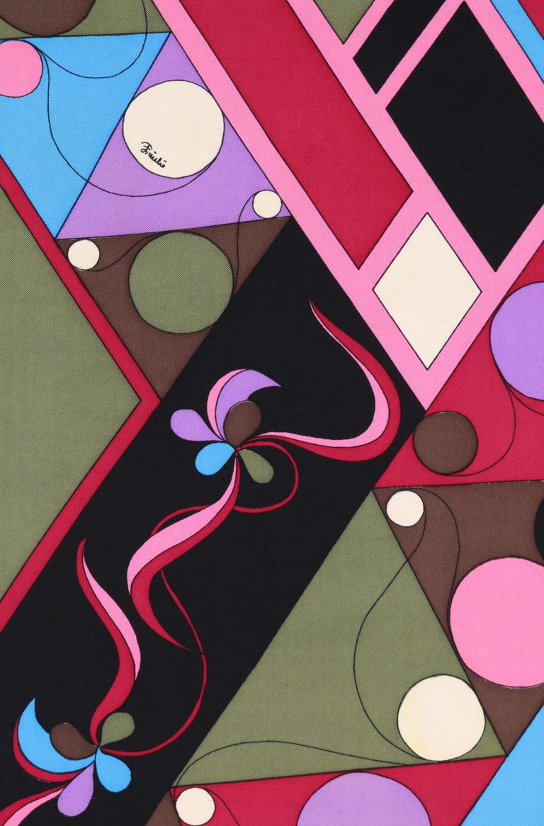 EMILIO PUCCI c.1960's Geometric Floral Signature Print Silk Scarf at ...