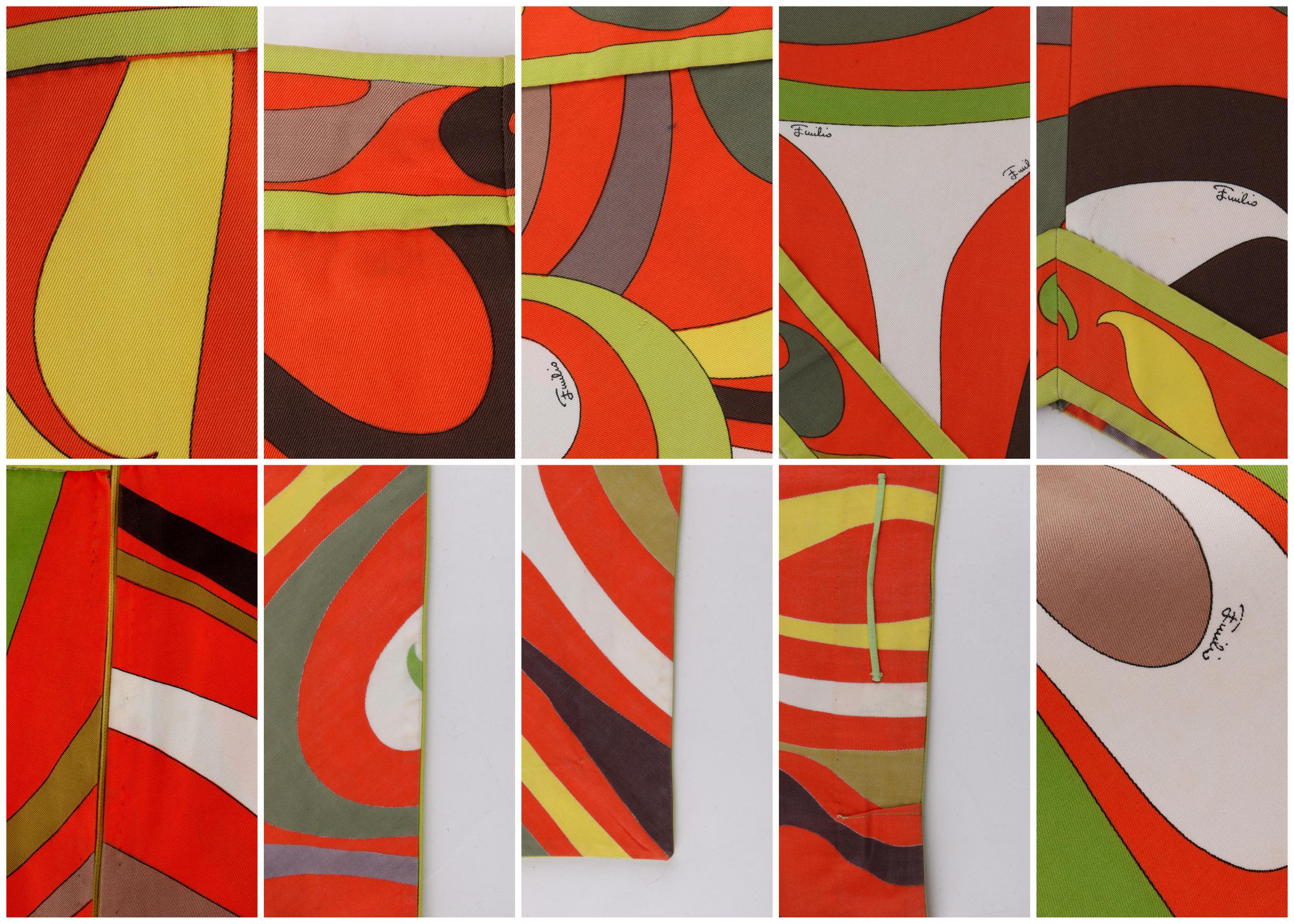 EMILIO PUCCI c.1960’s Multi-Color Signature Print Cotton Scarf Hem A ...