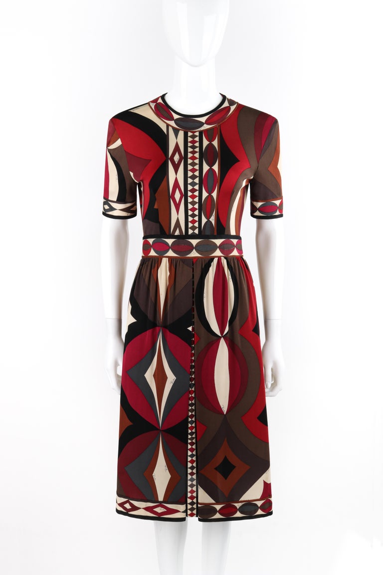 EMILIO PUCCI c.1960s Multicolor Silk Geometric Print Short Sleeve ...